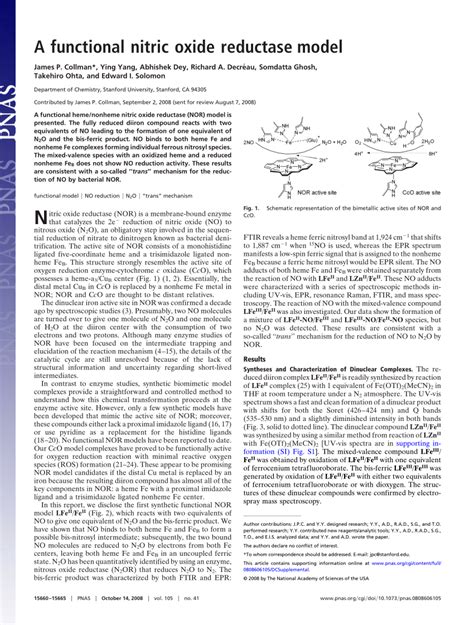 Pdf A Functional Nitric Oxide Reductase Model