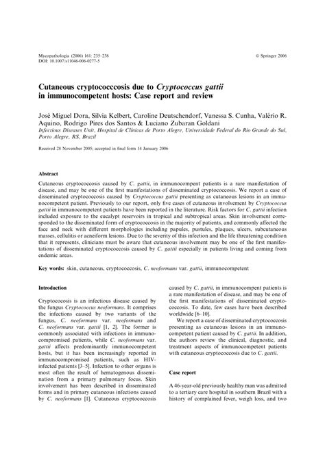 Pdf Cutaneous Cryptococccosis Due To Cryptococcus Gattii In