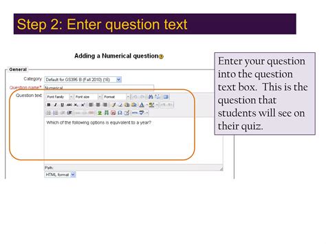 moodle numerical quiz question pptx