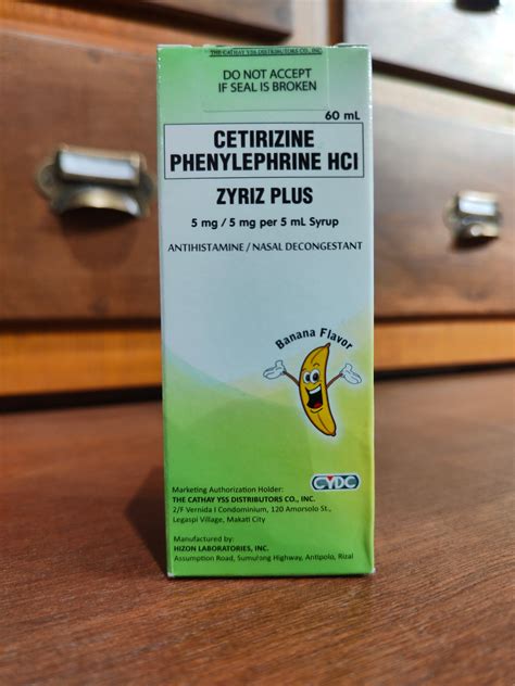 Cetirizine Phenylephrine Zyriz Plus 5mg 5ml 60ml Syrup Meds For All
