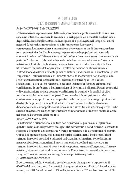 Nutrizione E Salute Sintesi Del Corso Di Scienza Docsity