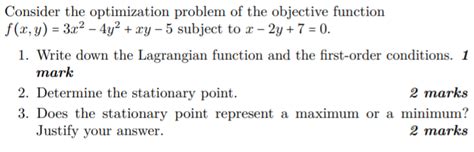 Solved Consider The Optimization Problem Of The Objective Chegg