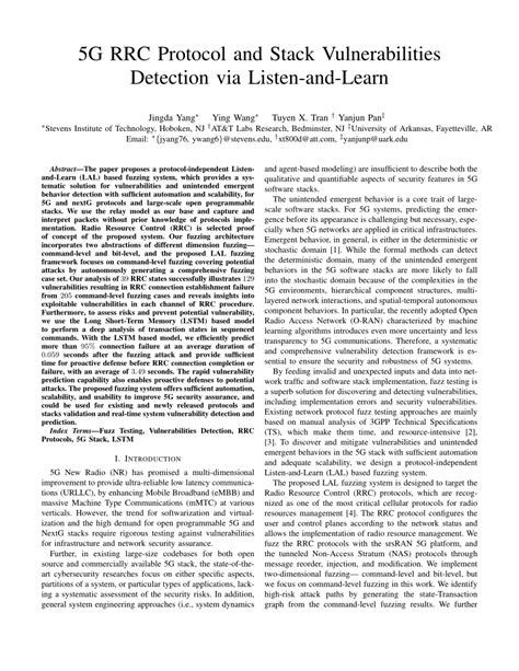 Pdf 5g Rrc Protocol And Stack Vulnerabilities Detection Via Listen