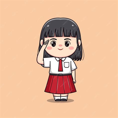 Premium Vector Indonesian Student Elementary School Saluting Cute