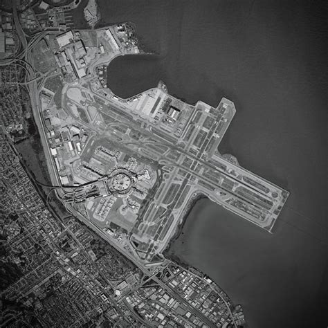 An Aerial View Of The Airport In Black And White Taken From Space Shuttles