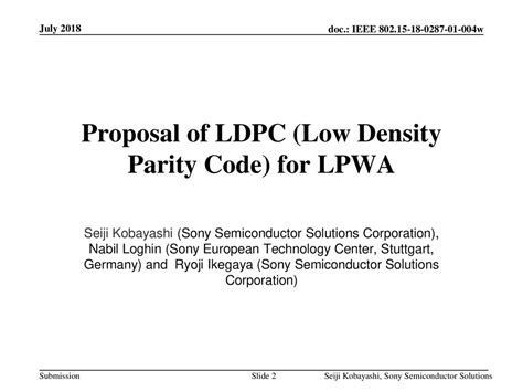 July 2018 Project IEEE P Working Group For Wireless Personal Area