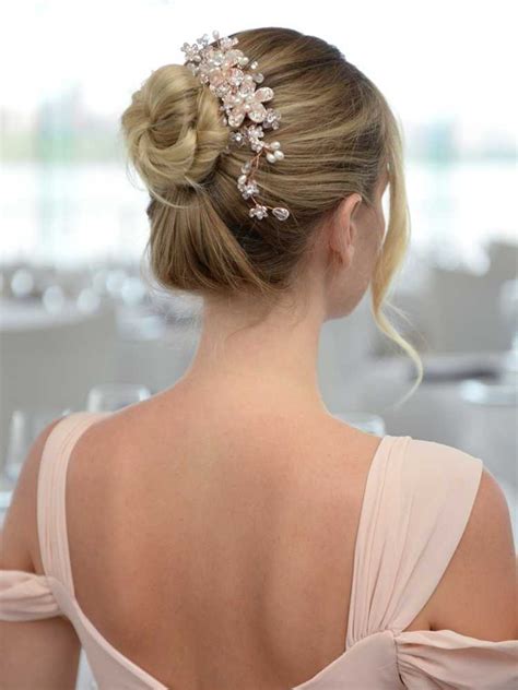 Rose Gold Pearl And Crystal Spray Floral Wedding Comb