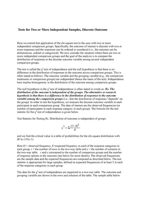 tests for two or more independent samples discrete outcome