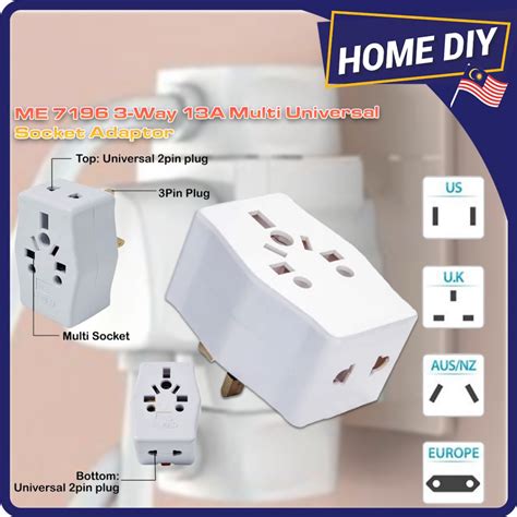 Me 7196 Multi 3 Way 13a Multi Universal Socket Adaptor Travel