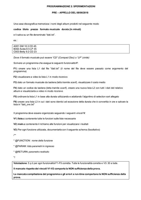 Programmazione 2 Sperimentazione Esami Esami Di Programmazione 2 Sperimentazione Docsity