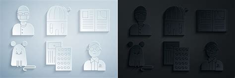 물집 팩에 약을 설정 오픈 북 쥐 과학자 천문대와 보조 아이콘 벡터 3차원 형태에 대한 스톡 벡터 아트 및 기타 이미지 3차원 형태 건강 검진 건강 진단 Istock