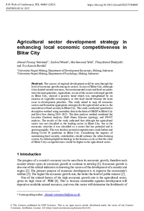 Pdf Agricultural Sector Development Strategy In Enhancing Local