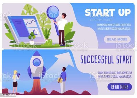 새로운 비즈니스의 시작 및 성공적인 시작 배너 설정 평면 벡터 삽화 Ship Launch에 대한 스톡 벡터 아트 및 기타 이미지