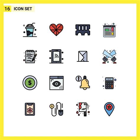 16 Thematic Vector Flat Color Filled Lines And Editable Symbols Of Note Website Favorite Browser