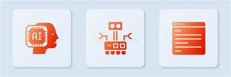 Set Robot Humanoid Robot And Computer Api Interface White Square