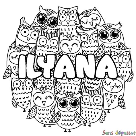 Coloriage Prénom Ilyana Décor Chouettes Sans Dépasser