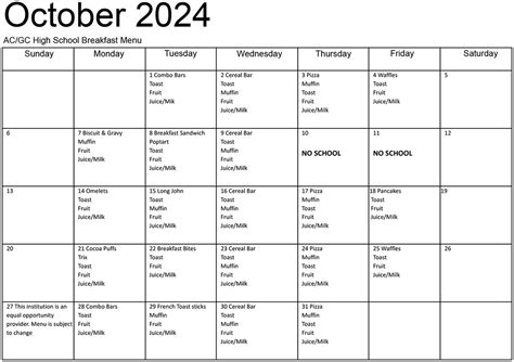 Acgc High School Menu October 2024 Times Vedette