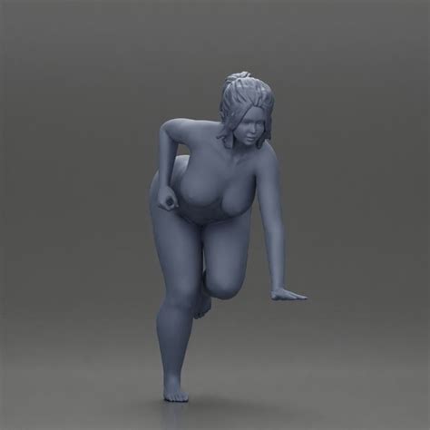 D Printable Naked Fitness Girl In The Gym Training With A Single Arm