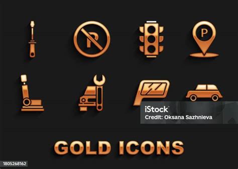 자동차 서비스 주차 위치 거울 좌석 신호등 드라이버 및 주차 금지 정지 아이콘을 설정합니다 벡터 거울에 대한 스톡 벡터 아트 및 기타 이미지 Istock
