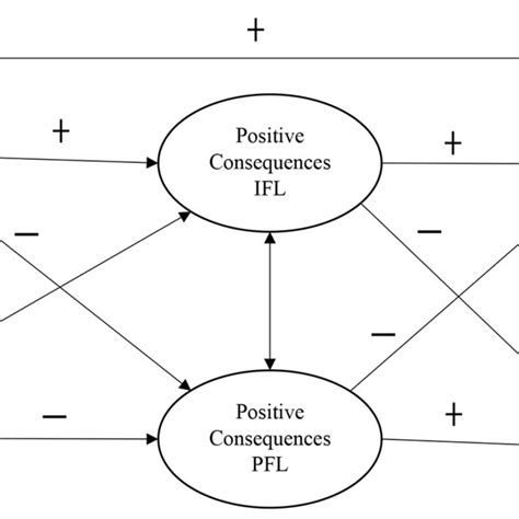 the tested path model with the relations between the variables along
