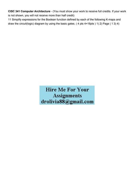 Cisc 341 Computer Architecture You Must Show Your Work To Pdf