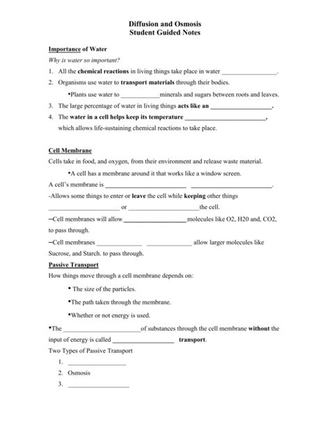 Diffusion And Osmosis Babe Guided Notes