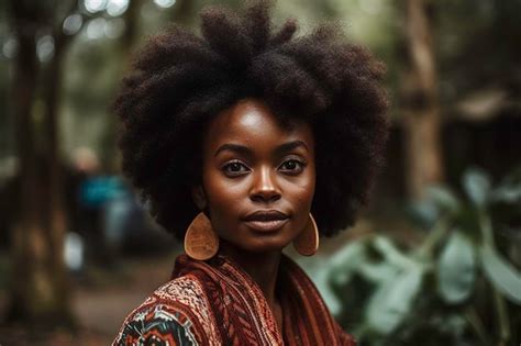 Premium Ai Image A Woman With A Natural Hair Style Looks At The Camera