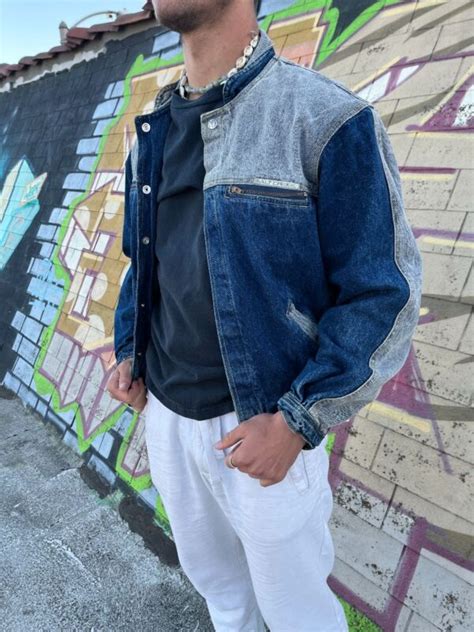 1980s 90s Color Block Snap Button Denim Jacket Cotton Lining