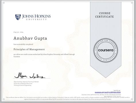 Completed Principles Of Management Course On Coursera Anubhav Gupta Posted On The Topic