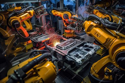 Robots Working On A Car Assembly Line Premium Ai Generated Image