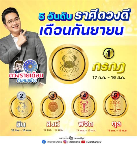 เช็กดวงชะตา หมอช้าง เผย 5 อันดับราศี ดวงดีเดือนกันยายน
