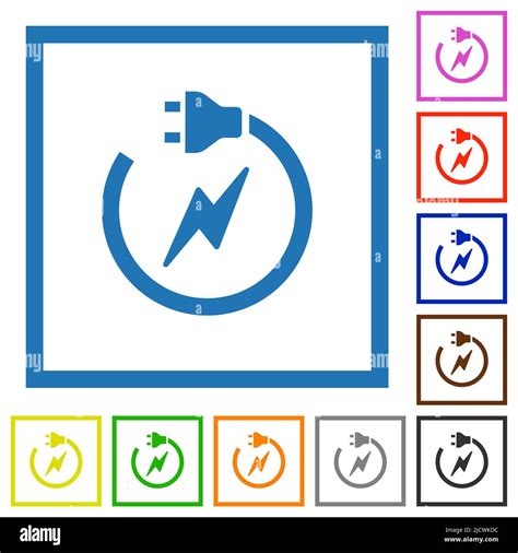 Electrical Circuit With Plug And Cord Flat Color Icons In Square Frames
