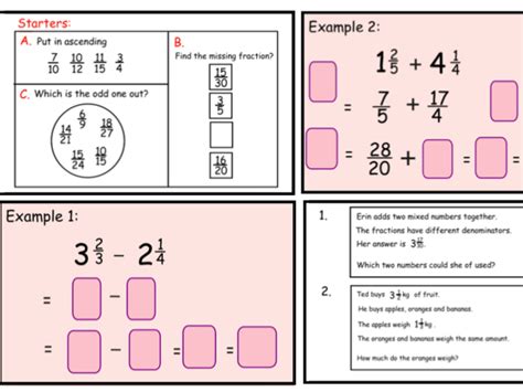 Add And Subtract Fractions And Mixed Numbers With Common Denominators Ppt Teaching Resources