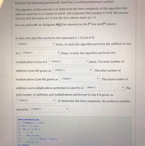 solved examine following pseudocode line numbered leftmost number objective exercise