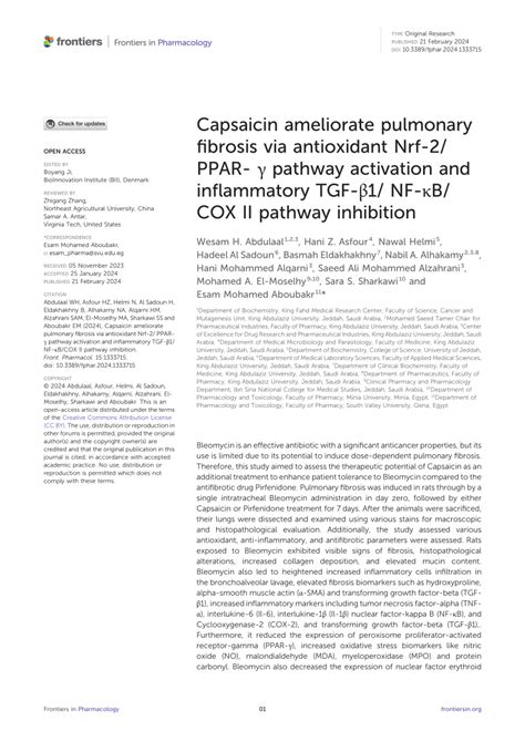 Pdf Capsaicin Can Ameliorate Pulmonary Lung Fibrosis Via Antioxidant