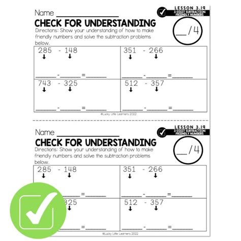 Lucky To Learn Math 3 Digit Subtraction Friendly Numbers Lesson 3 19 Check For
