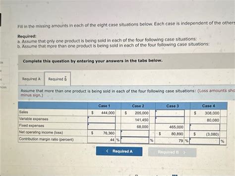 solved fill in the missing amounts in each of the eight case