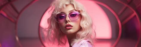 Premium Ai Image Girl Wearing Pink Glasses Generative Ai