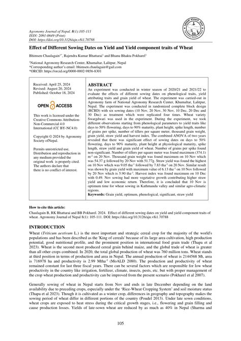 Pdf Effect Of Different Sowing Dates On Yield And Yield Component