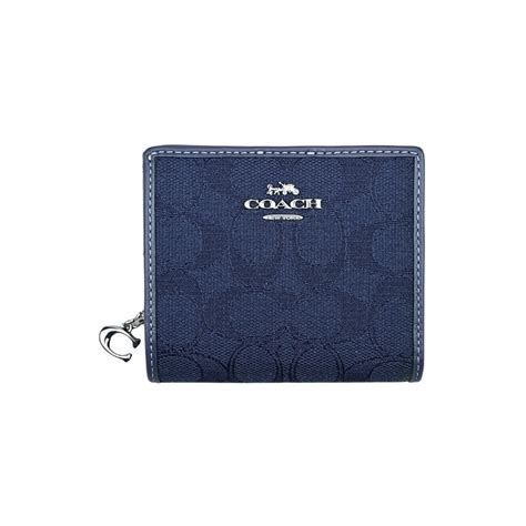 Coach單寧藍c Logo緹花織布c字拉鍊袋釦式雙摺短夾 中夾短夾 Yahoo奇摩購物中心