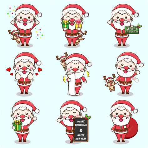 크리스마스 산타 클로스와 순록의 컬렉션 프리미엄 벡터