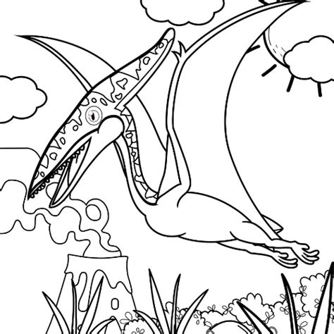 Pteranodon Flying By Volcano Dinosaur Coloring Pages