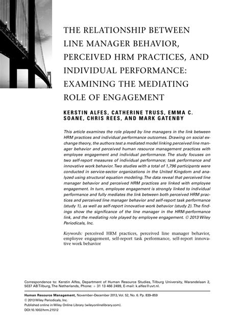 Pdf The Relationship Between Line Manager Behavior Perceived Hrm