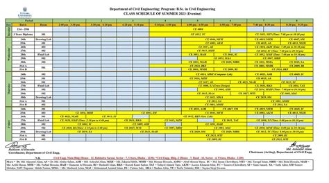 Revised Class Schedule Summer 23 Department Of Civil Engineering