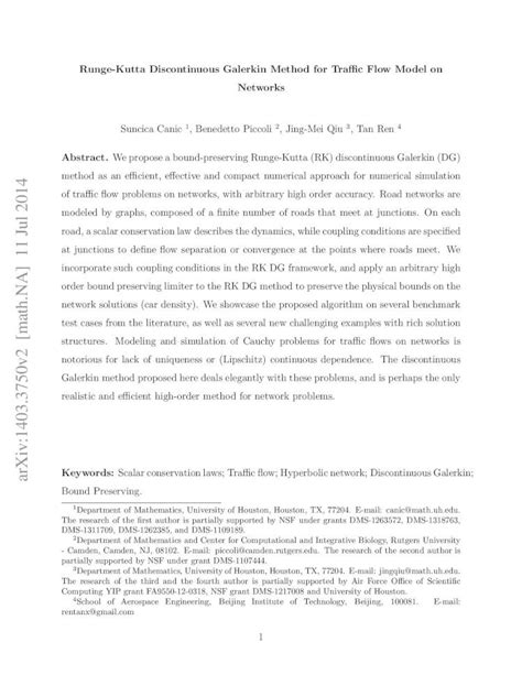 Pdf Runge Kutta Discontinuous Galerkin Method For Tra C Flow Model · 2018 8 16 · Runge