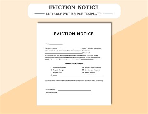 Editable Eviction Notice Template Pdf And Word Etsy