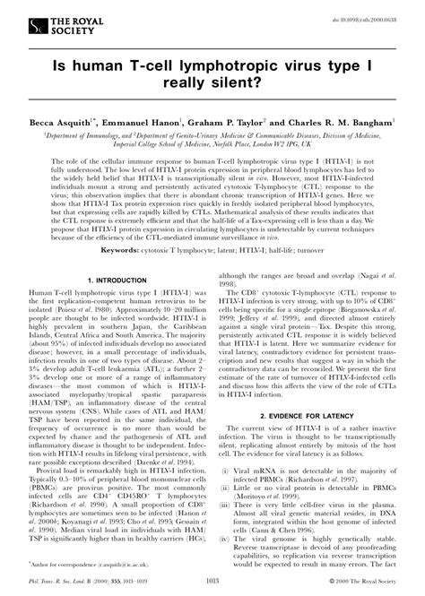 Pdf Is Human T Cell Lymphotropic Virus Type I Really Silent