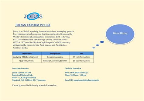 Jodas Expoim Pvt Ltd Walk In Interview For Arandd Qc