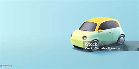 밝은 3d 자동차 파란색 배경에 작은 소형 도시 자동차입니다 광고 컨셉을 위한 배너입니다 벡터 3차원 형태에 대한 스톡 벡터 아트 및 기타 이미지 Istock