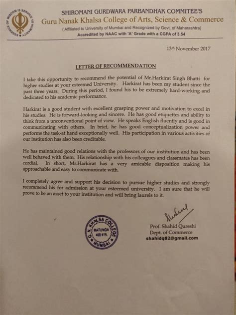 Harkirat Singh Bhatti On Linkedin Thank You For The Recommendation Prof Shahid Qureshi